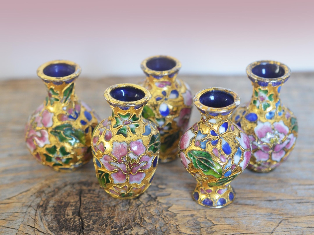 Vintage Cloisonne Miniature Vases, Set of 5, Intricate Flower Design ...