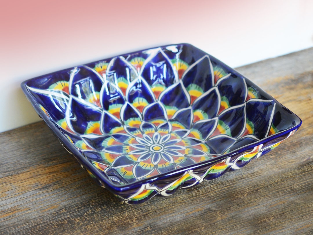 Vintage Mexican Talavera Square Pottery Bowl Circa 1980s, 11.5" Across ...