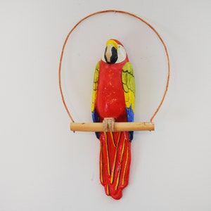 Vintage Mexican Paper Mache Parrot on Hoop, Signed Martinez Mexico ...
