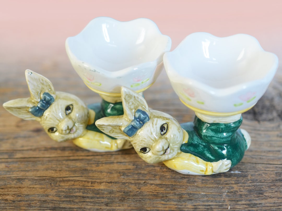 Vintage Ceramic Bunny Rabbit Egg Cups, Kung Shin, Easter Decor, Set of ...