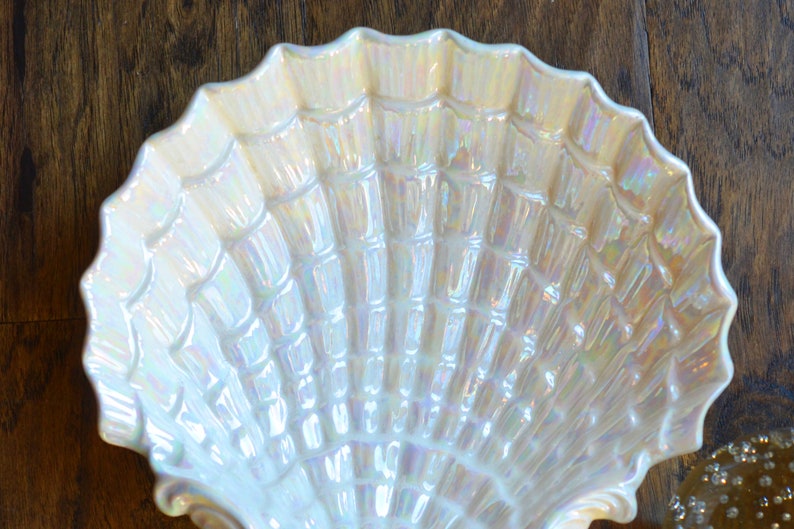 Vintage Ceramic Clam Shell Dish With Iridescent Glaze 9 | Etsy