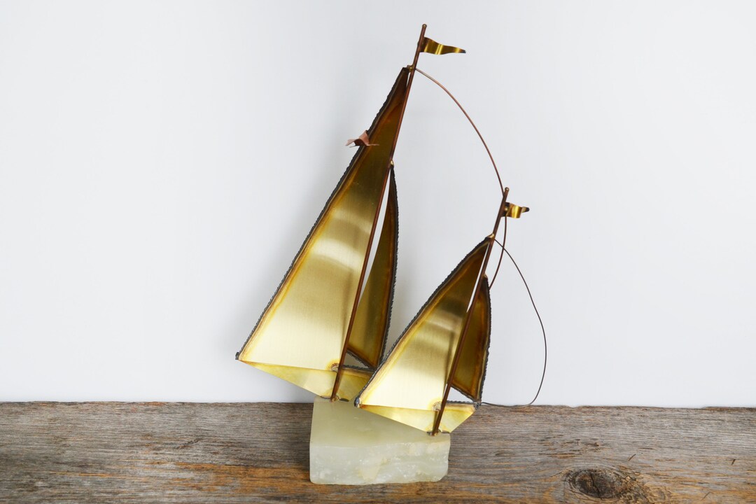 Vintage Torch Cut Sailboat Sculpture, Mario Jason, Marble Stand - Etsy