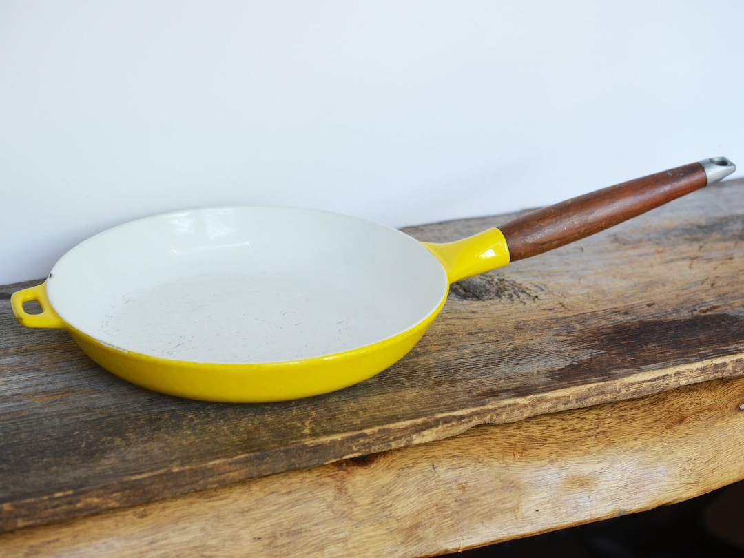 Vintage Yellow Copco Denmark Skillet Frying Pan, Enamelled Cast Iron ...