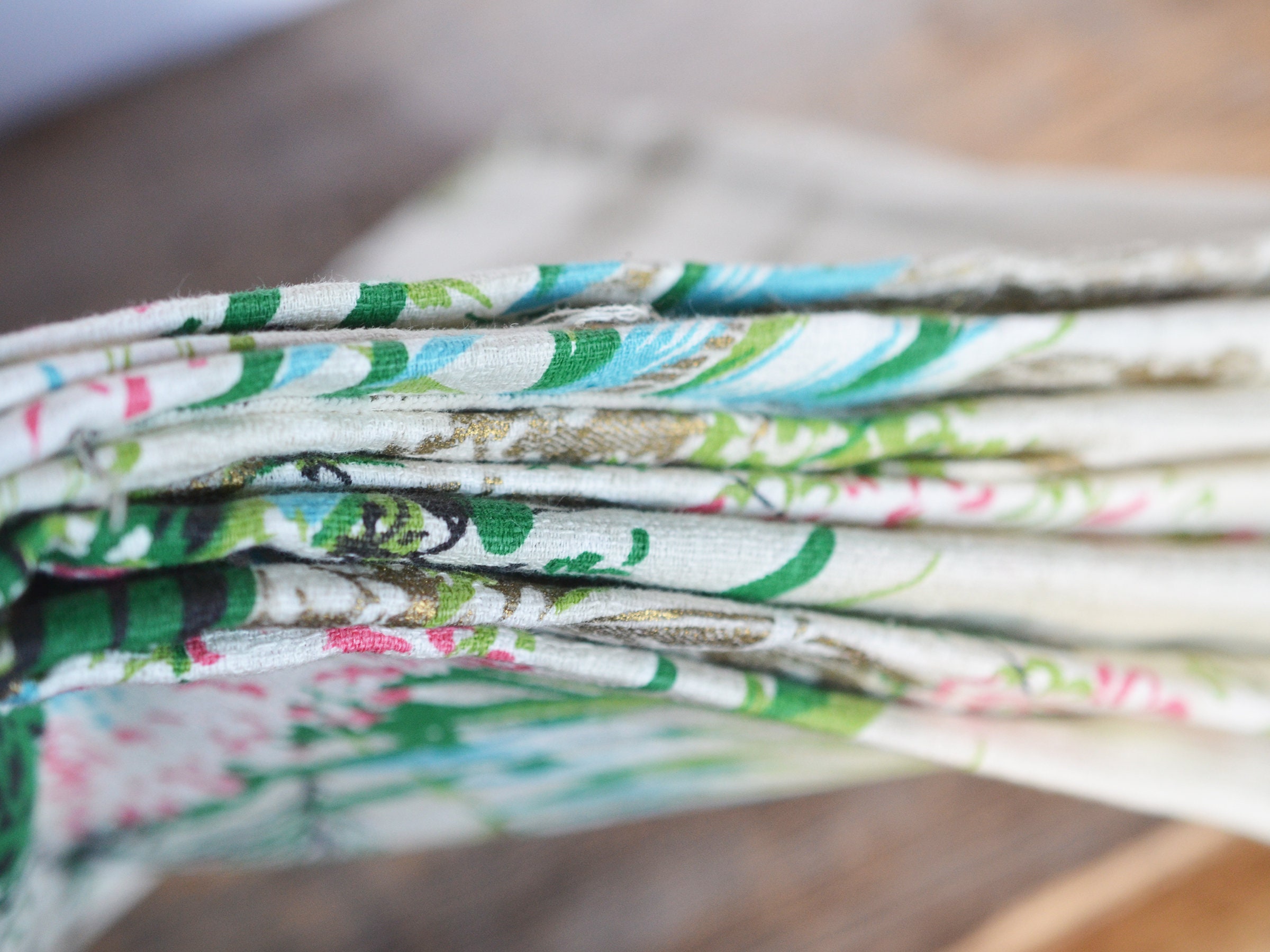 Vintage Barkcloth Tropical Fabric, Leaves and Florals With Metallic ...
