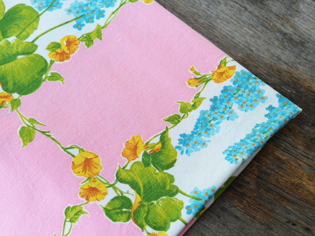 Vintage Pink Fabric Circa 1960s, Morning Glories and Lilac, 2.3 Yards ...