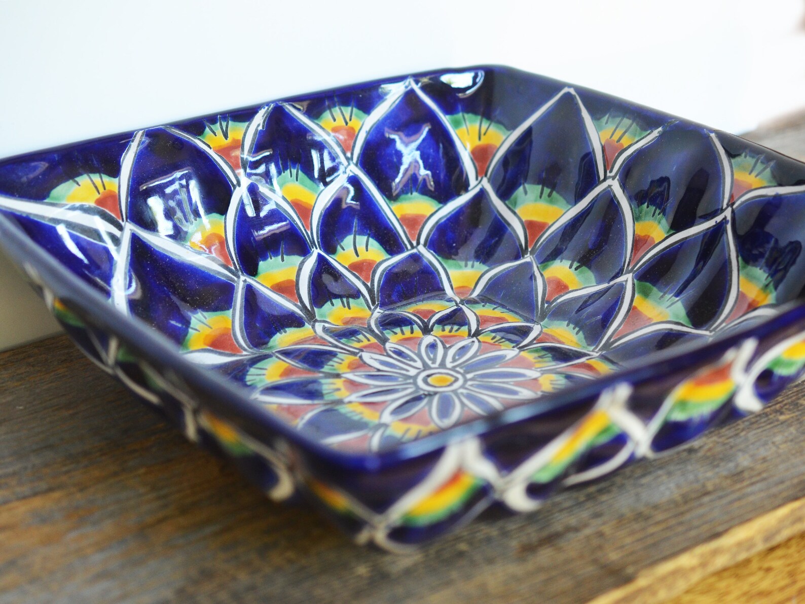 Vintage Mexican Talavera Square Pottery Bowl Circa 1980s, 11.5" Across ...