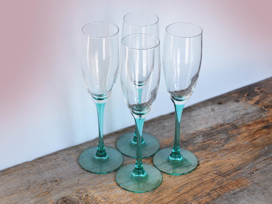 Vintage Turquoise Stemmed Champagne Glasses, 8.75" Tall Made in France ...