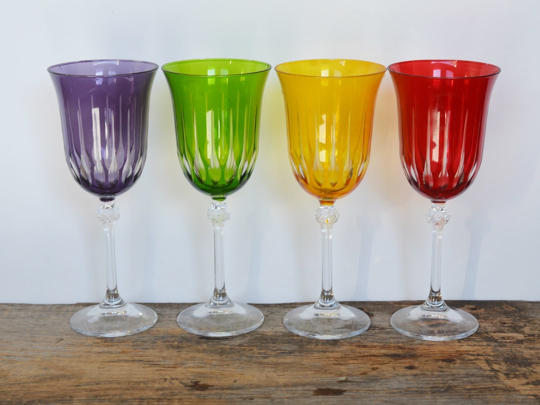 Vintage Le Stelle Italian Wine Glasses Set of 4, Cut to Clear Barware ...