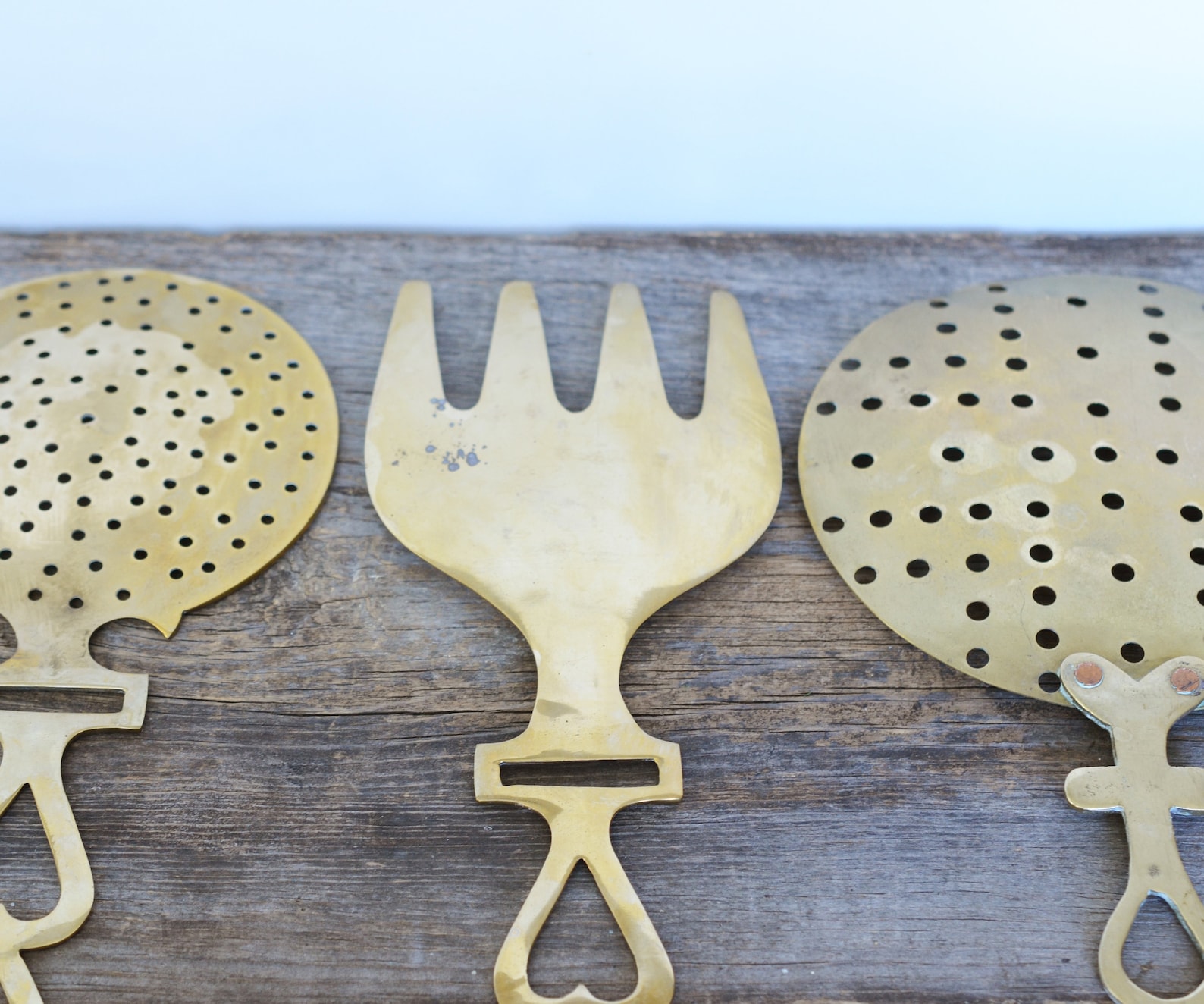 Vintage Extra Large Brass Kitchen Fork and Slotted Spoons - Etsy