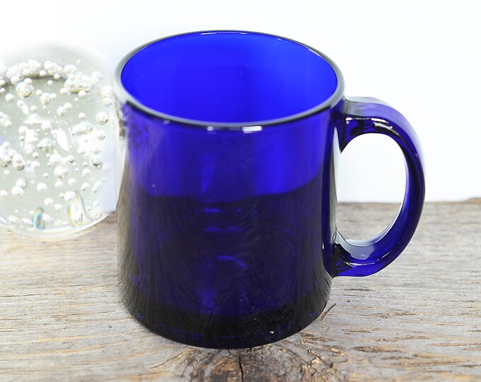 Vintage Cobalt Blue Glass Coffee Mug Heavy Thick Glass - Etsy