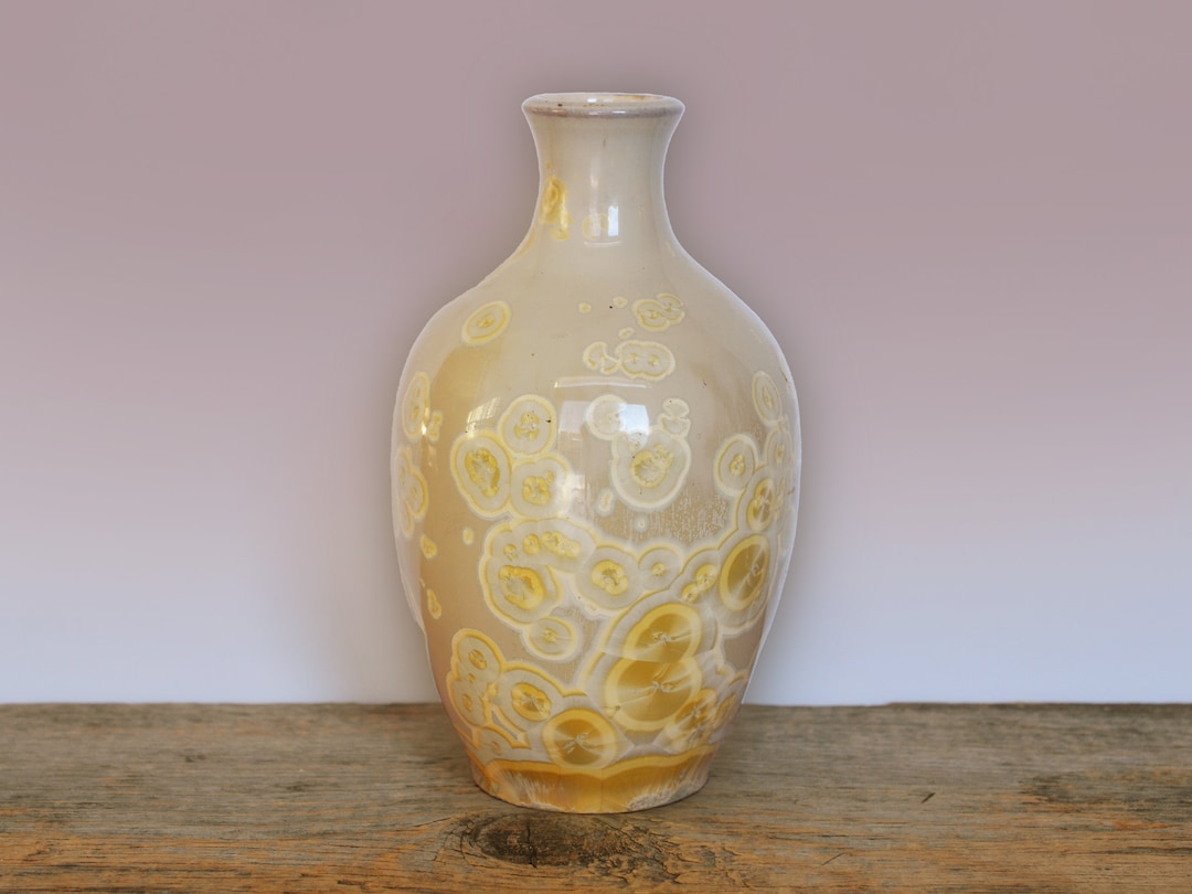 Vintage Crystalline Glazed Pottery Signed Vase, Pale Yellow Agate Glaze ...