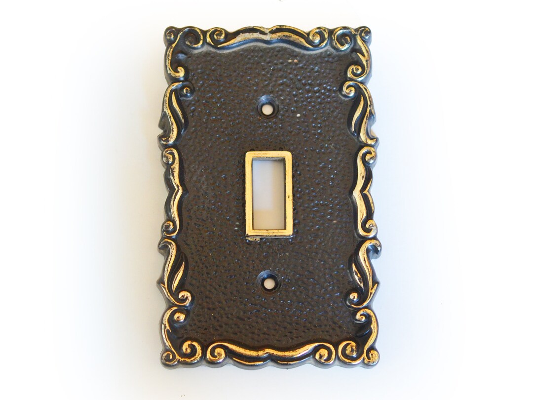 Vintage Black and Gold Plastic Single Switch Cover or Switchplate ...