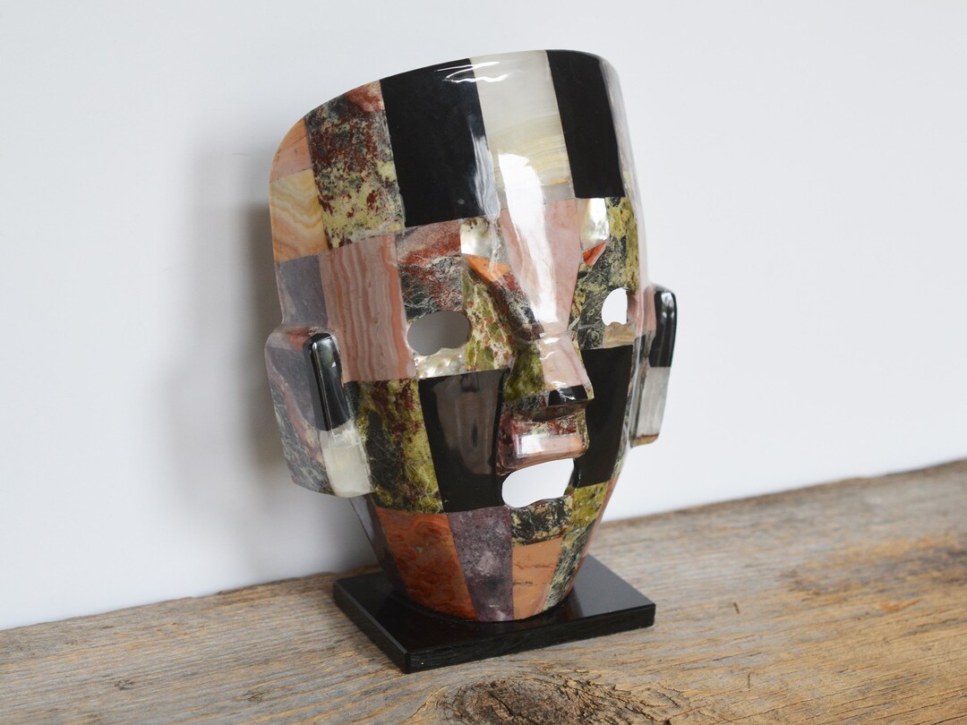 Vintage Aztec Death Mask on Plinth, Made of Semi-precious Stones and ...