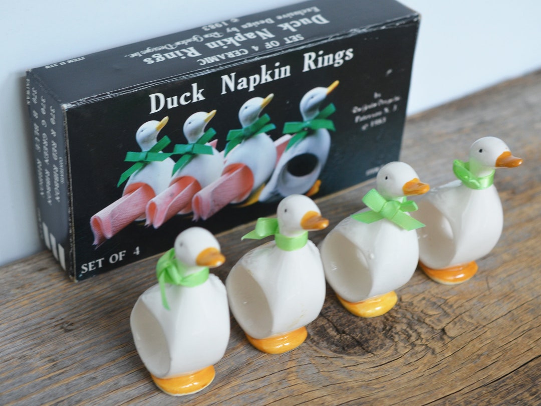 Vintage 80s Duck Napkin Rings, Ron Gordon Design Set of 4, Ceramic Duck ...