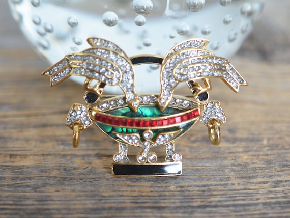 Vintage Bird Bath Brooch, Butler Costume Jewelry Pend… - Gem