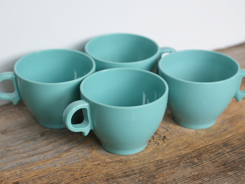 Vintage Turquoise Melmac Coffee Mugs, Set of 4, Made in Canada - Etsy
