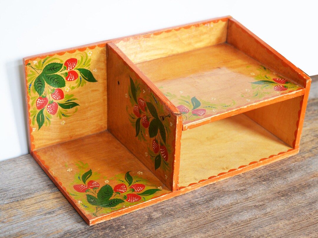 Vintage Hand-painted Strawberry Desk Organizer, Rustic Farmhouse Decor ...