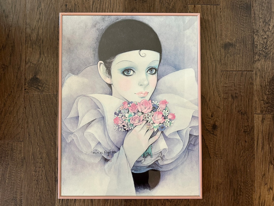 Vintage Mira Fujita Mime Poster - 1980s Pierrot Mime Art Print, Pink ...