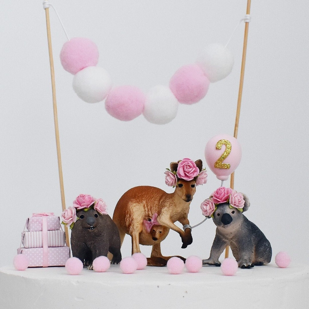 Koala Kangaroo Wombat Party Animal Cake Toppers With Pink - Etsy
