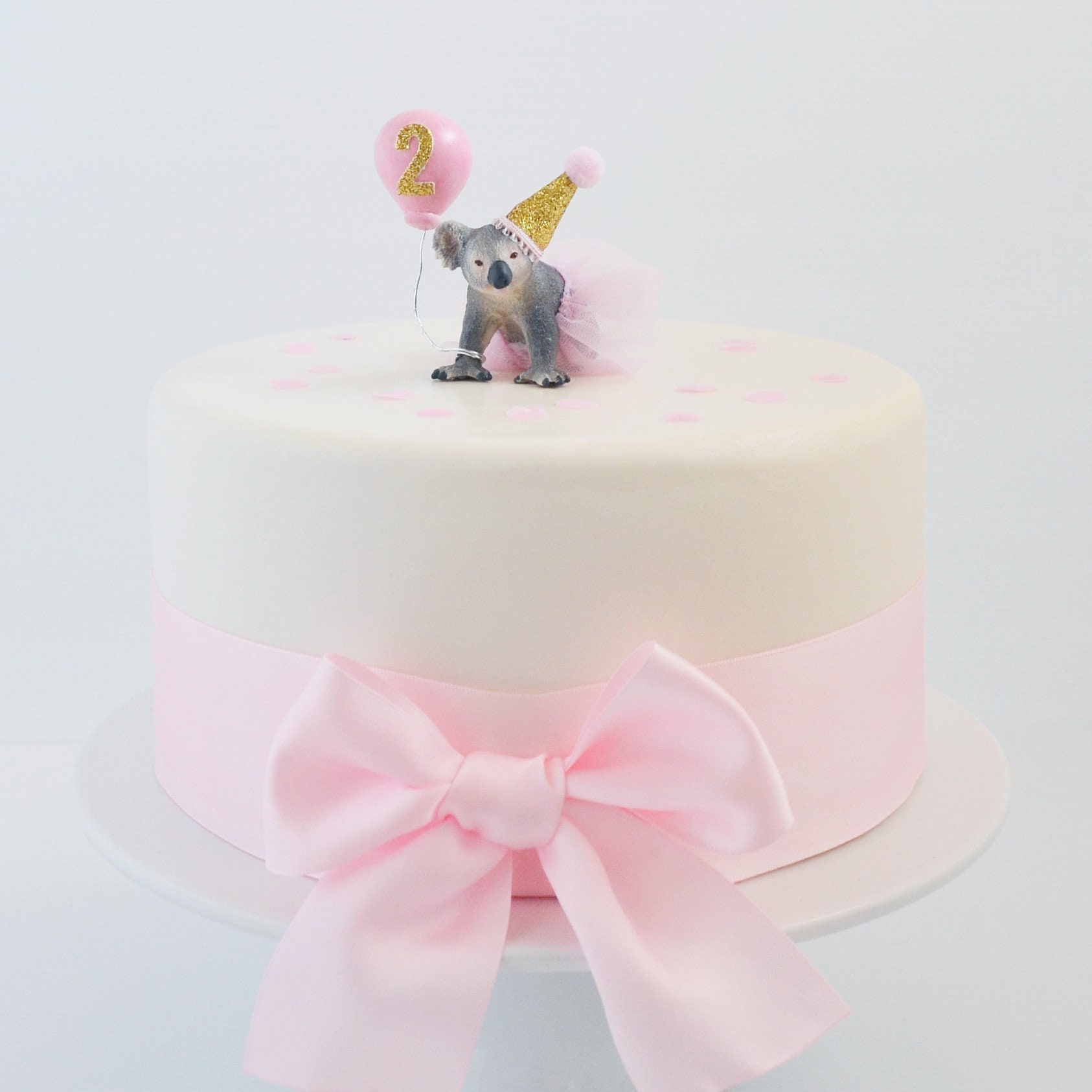 Koala Cake Topper with Gold Party Hat and Pink Tutu | Etsy