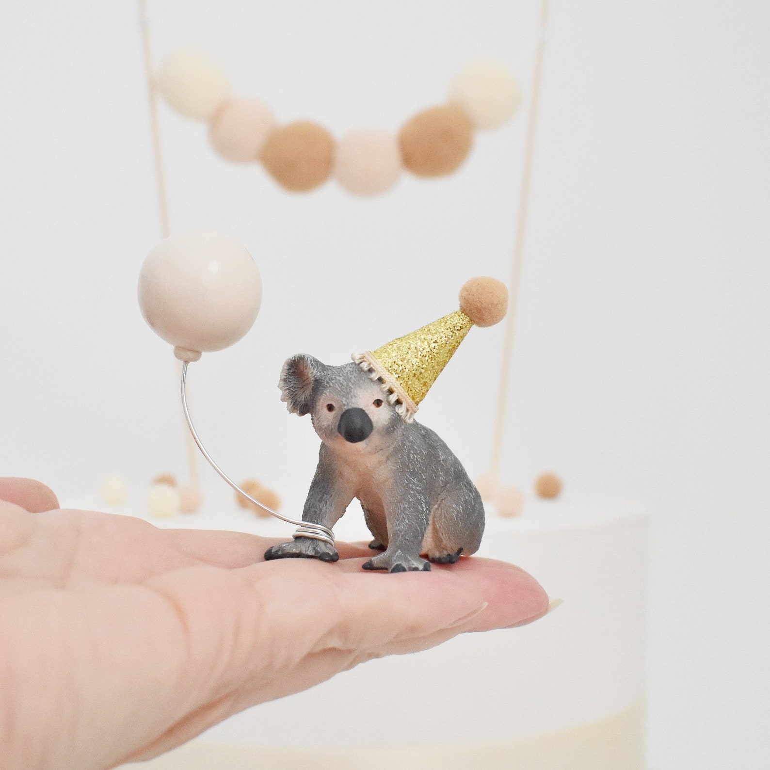 Koala Cake Topper With Party Hat and Balloon. Neutral / - Etsy