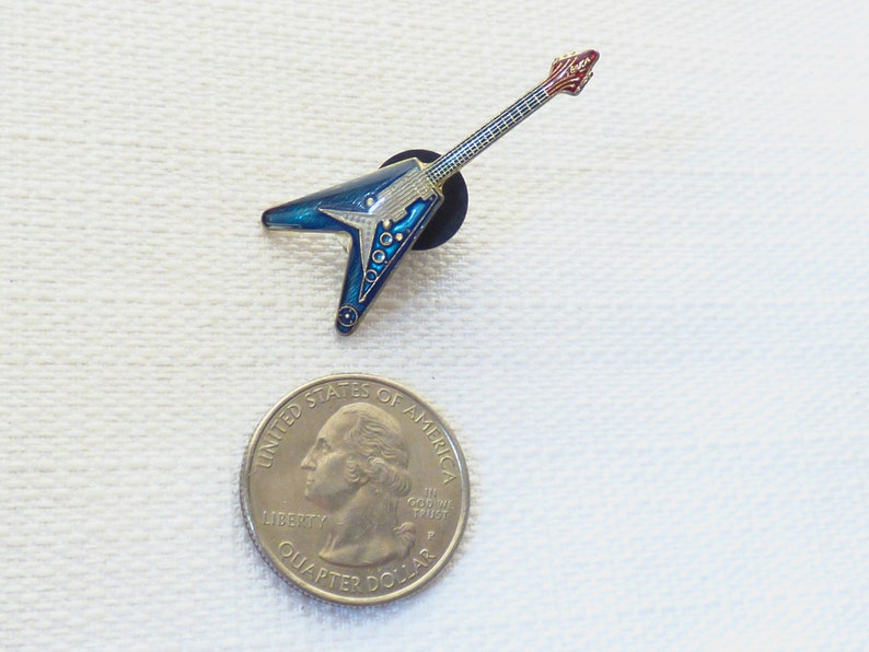 Vintage 80s Blue Enamel Flying V Guitar Pin / Button / Badge / Pin - Etsy