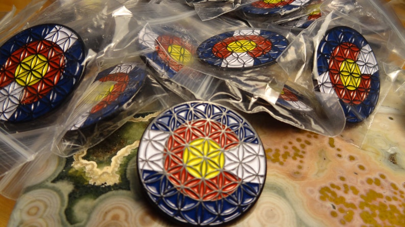 Colorado flag flower of life Pin 1.25 inch diamter die | Etsy