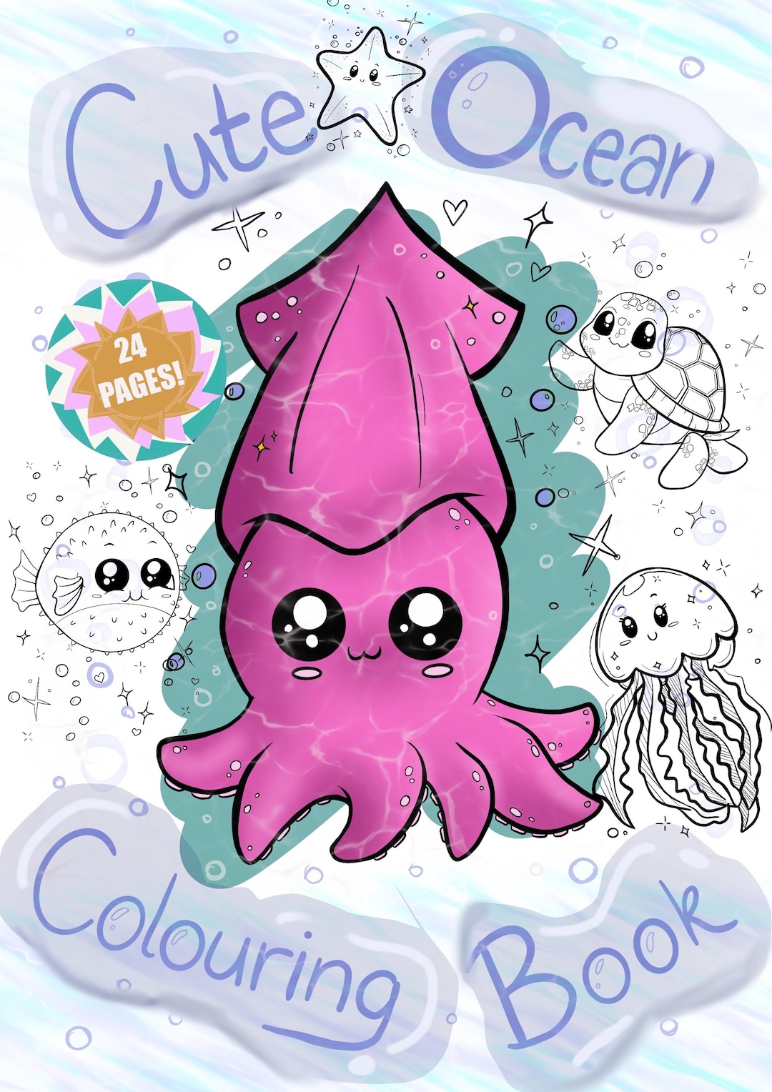 24 Cute Colouring Pages | Ocean Animals | for Kids and Adults | Instant ...
