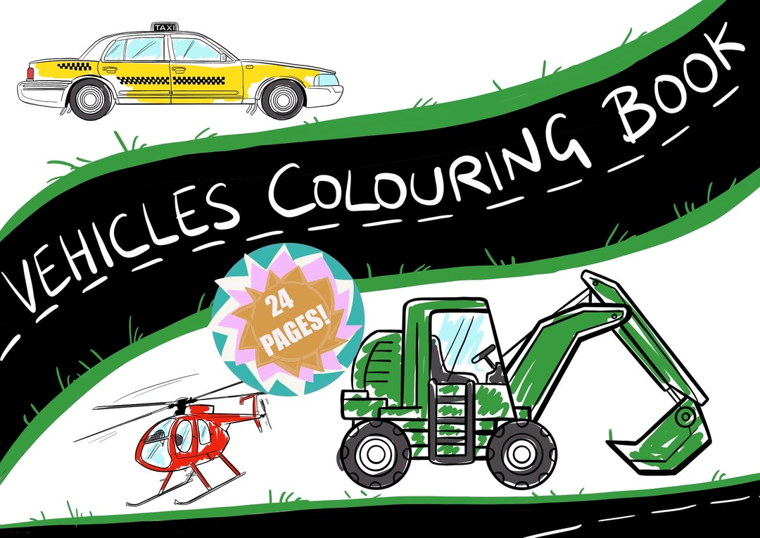 24 Cute Colouring Pages | Vehicles | for Kids and Adults | Instant ...