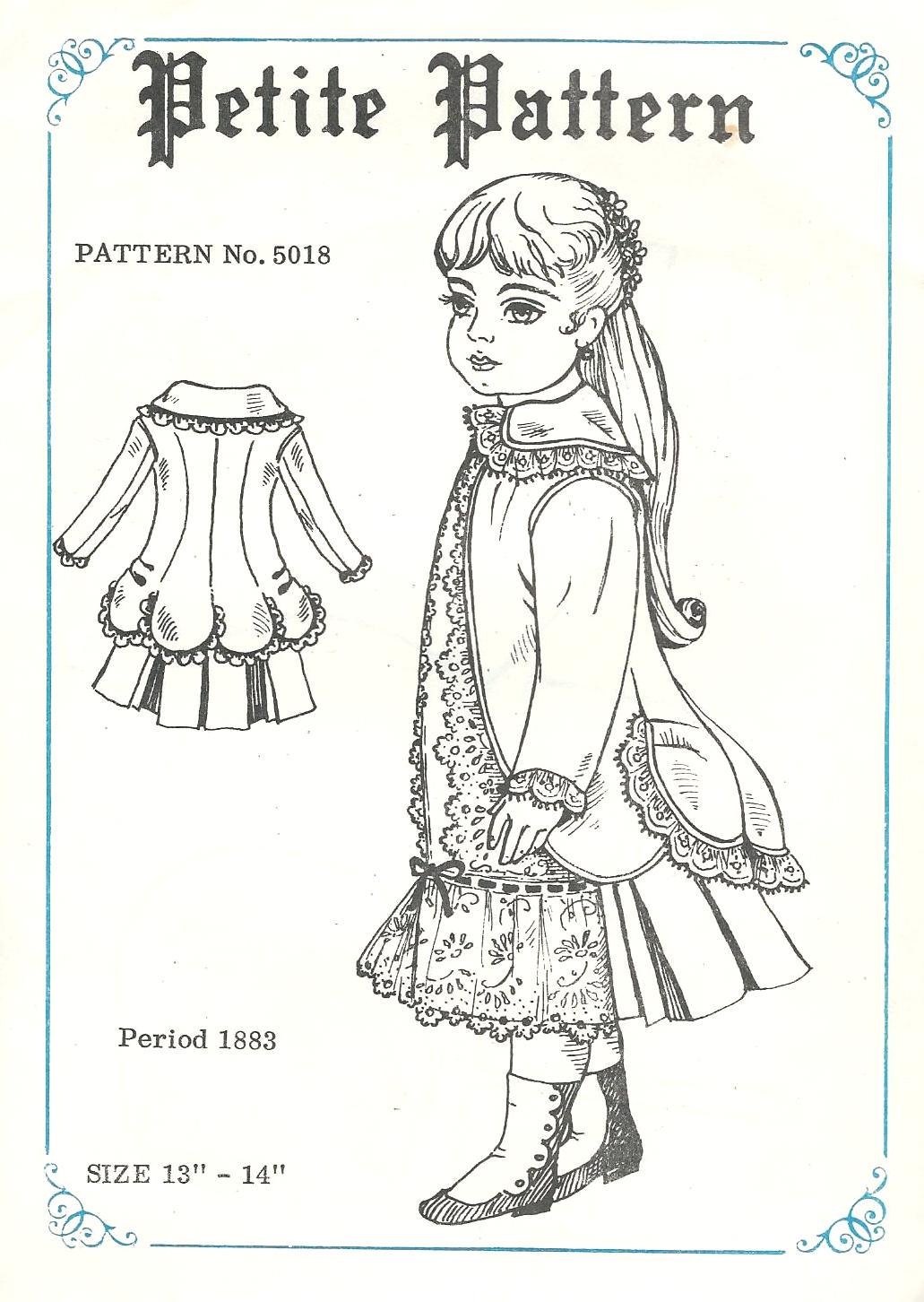 13-14" OR 18-19" Doll Dress Antique Vintage Look Sewing Pattern Uncut U ...