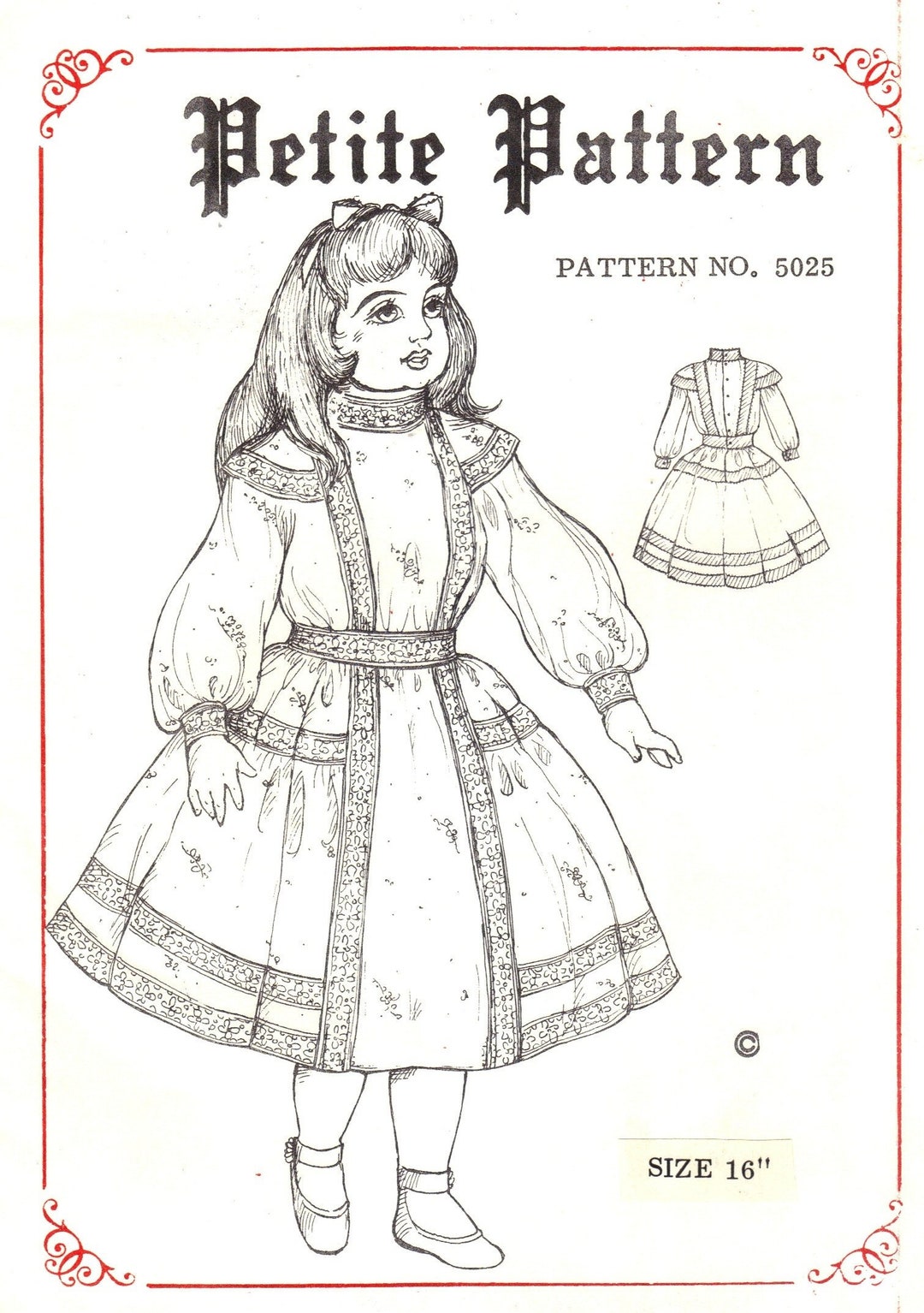Sewing Pattern Vintage Look Doll Clothes Dress Size 16" Victorian ...