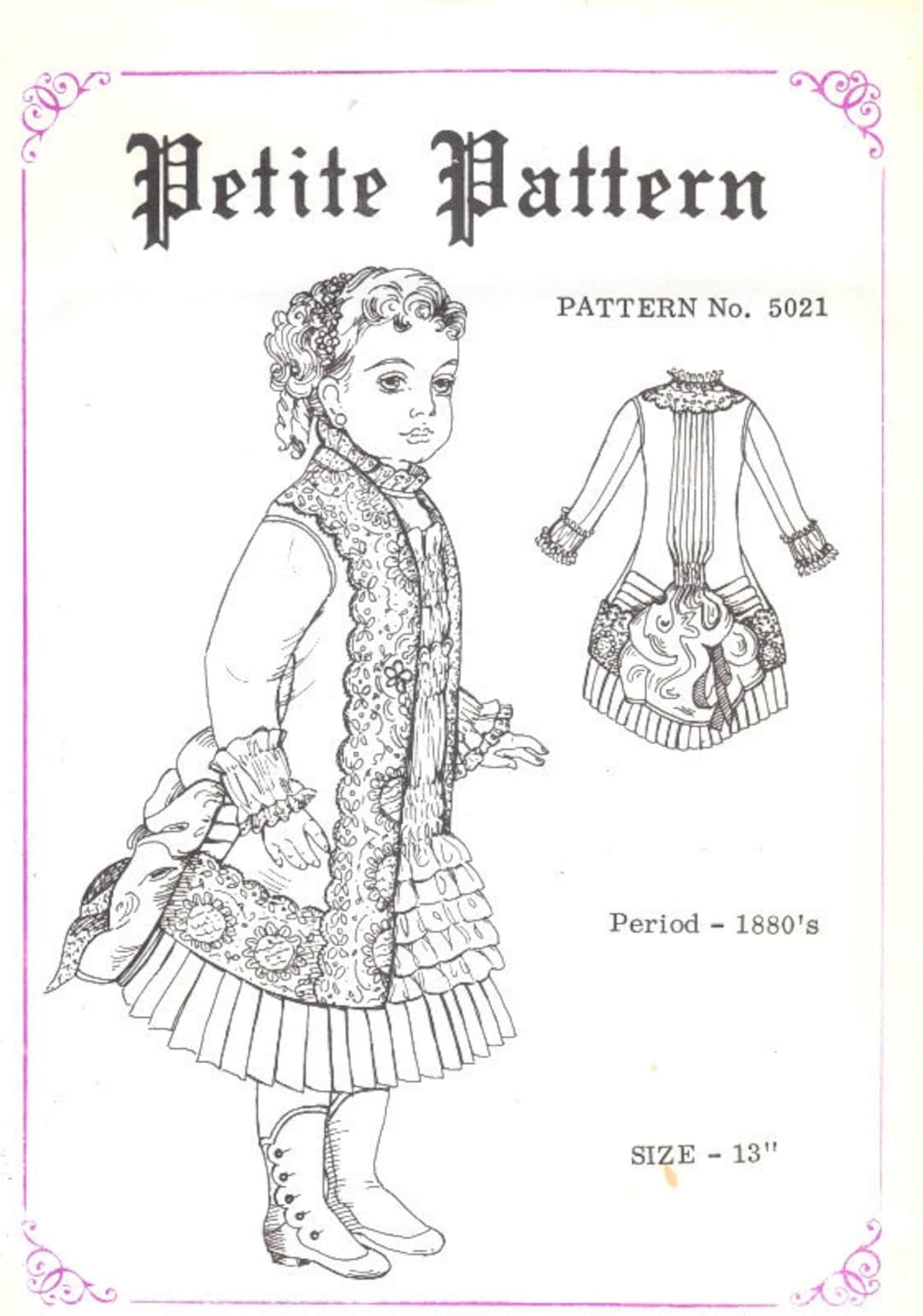 Doll Dress Clothes Sewing Pattern Vintage Look Dress Size 13" Victorian ...