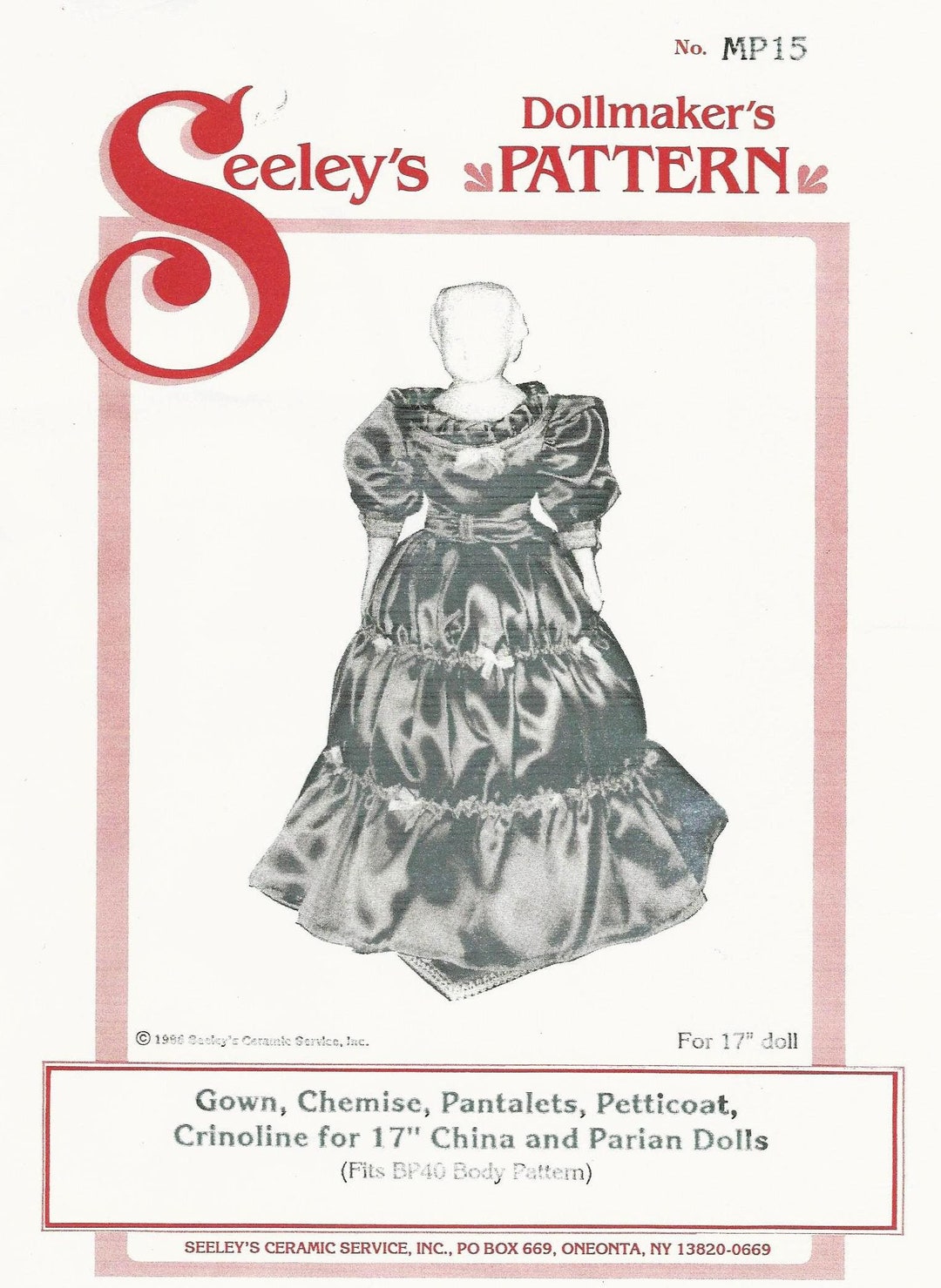 China Doll 1850 Era for 17" DOLL Dress Sewing Pattern German French ...