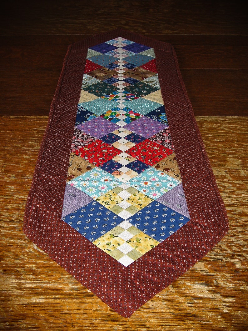 Colorful Triple 4-patch Reversible Patchwork Table Runner - Etsy