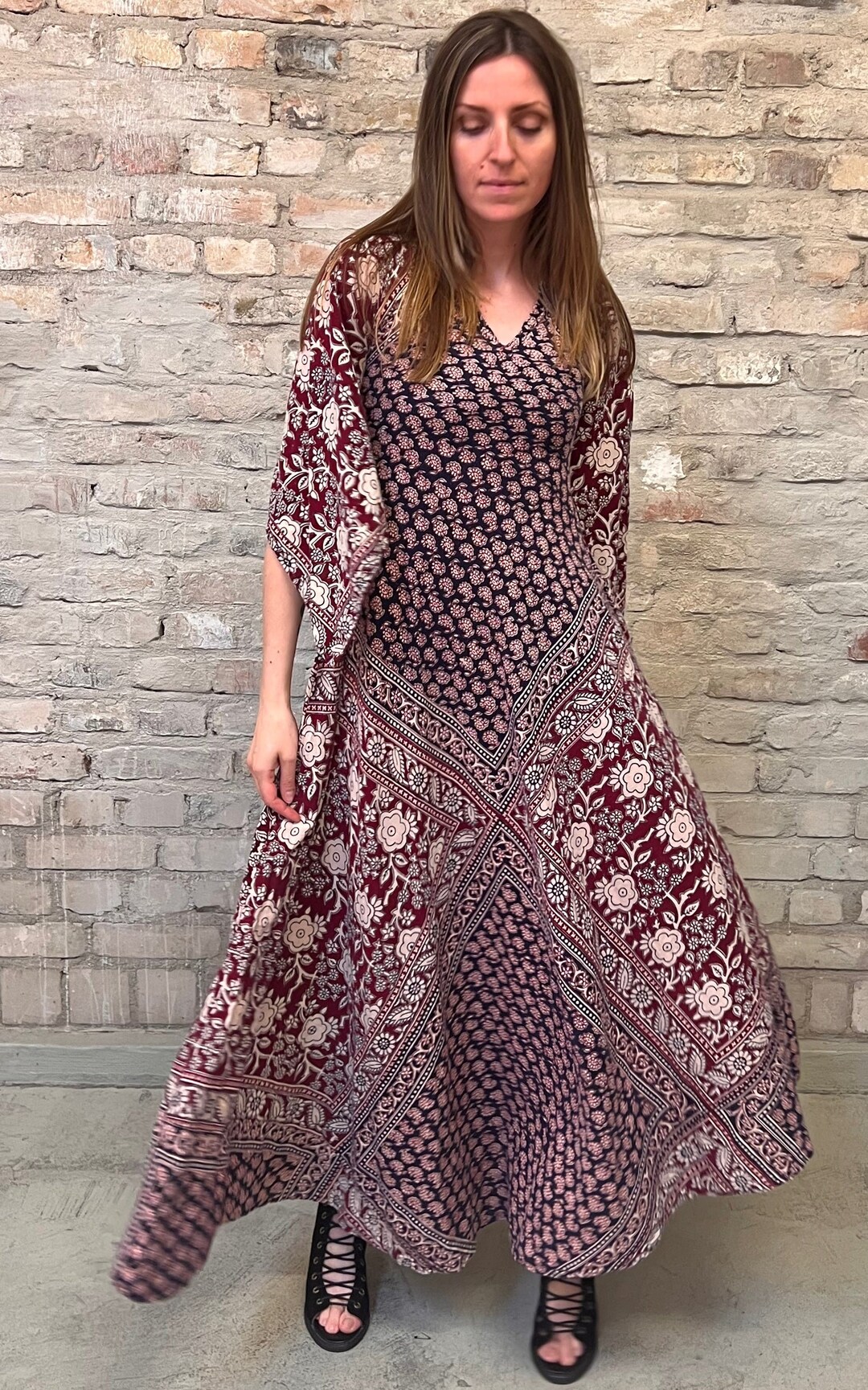 Vintage 70s India Blockprint Dress - Etsy