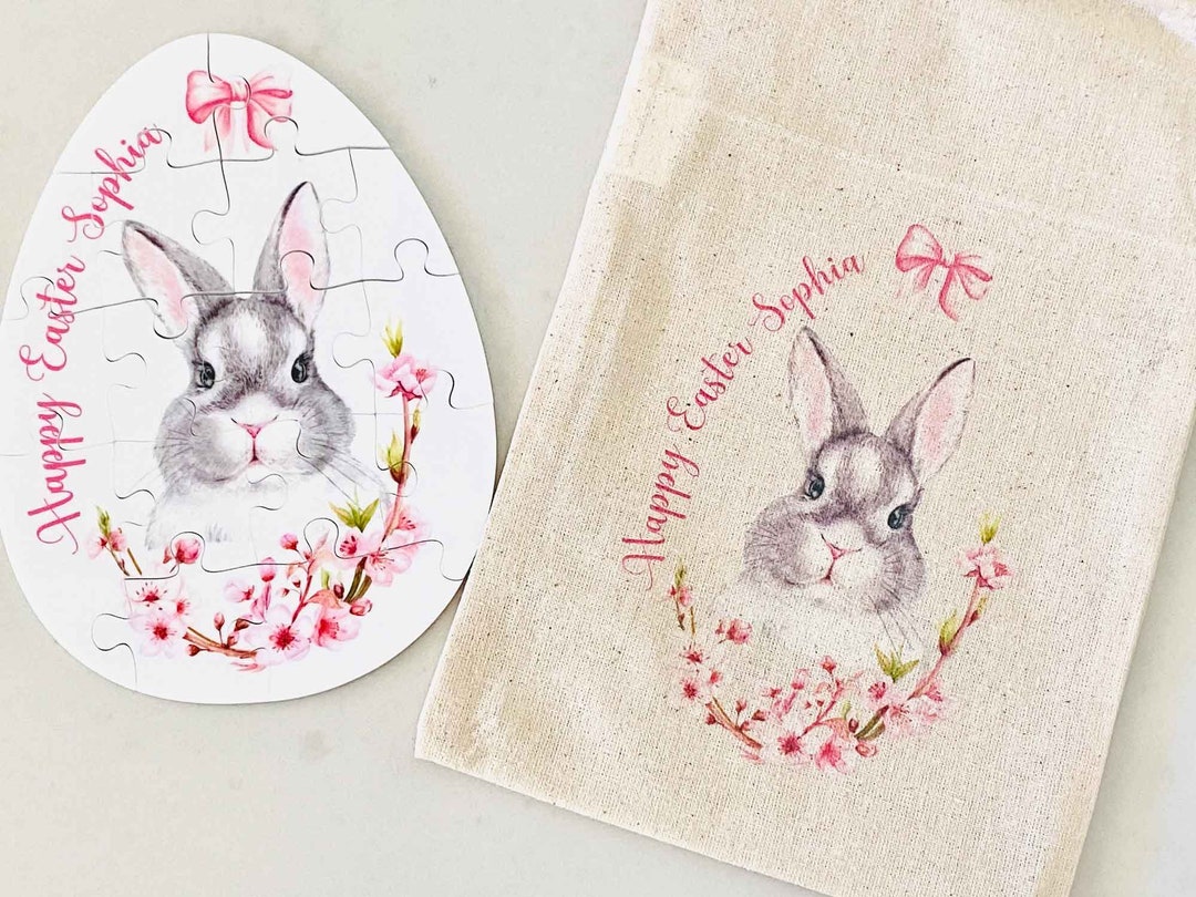 Beautiful Personalised Easter Bunny Jigsaw Puzzle With Matching Calico ...
