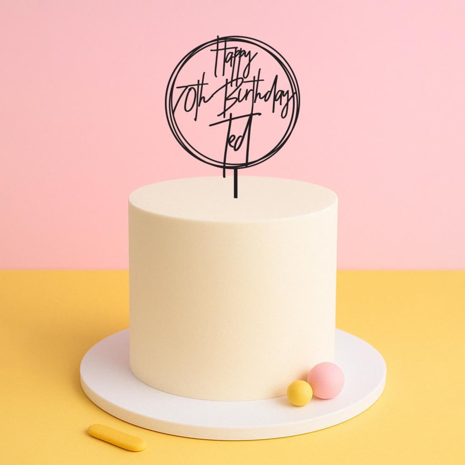 Personalised Birthday Cake Topper | Custom Name Cake Topper | Round ...