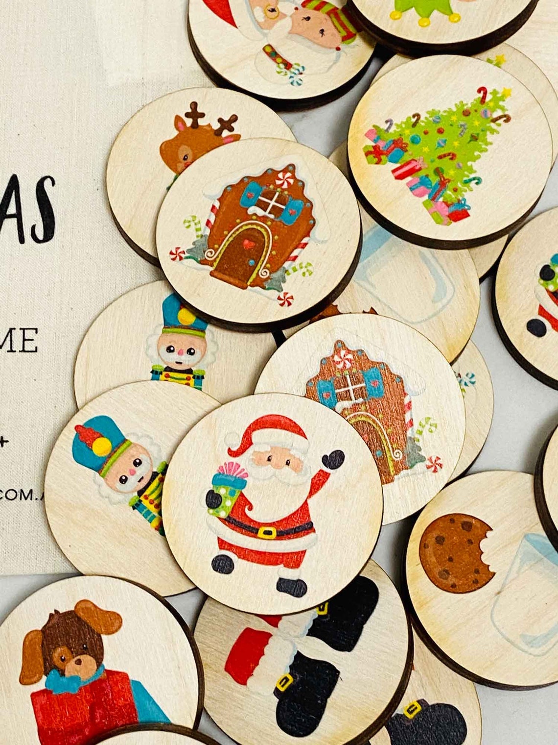 Christmas Themed Wooden Memory Game - Make a Match Wood Matching Memory ...