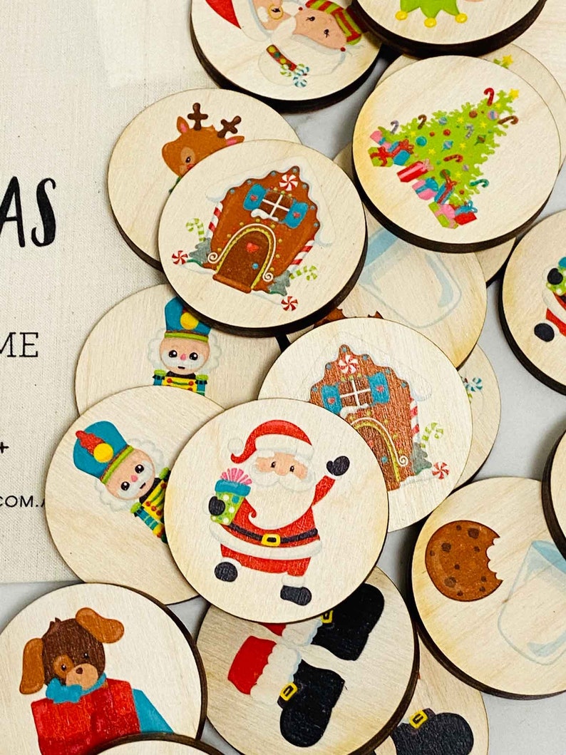 Christmas Themed Wooden Memory Game - Make a Match Wood Matching Memory ...