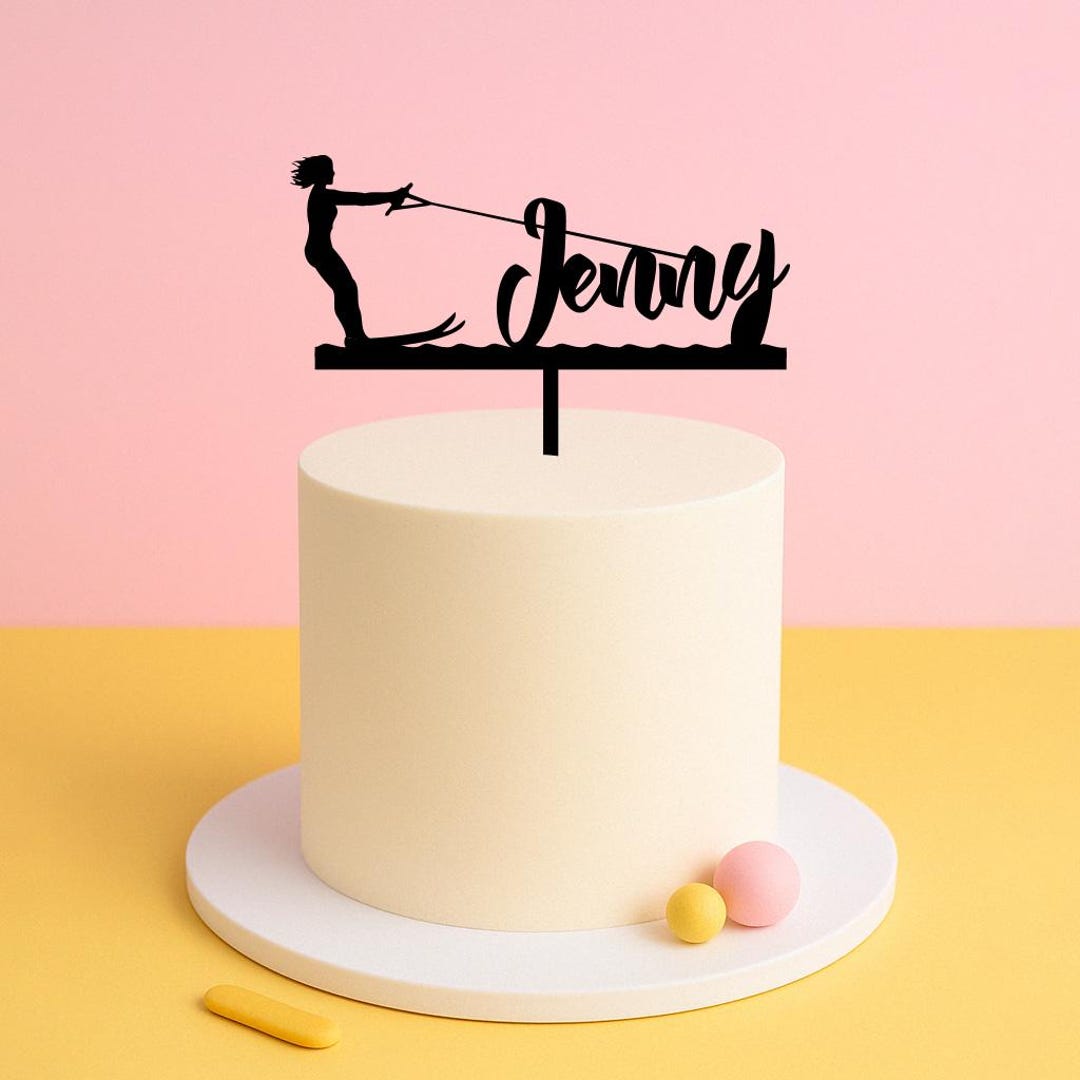 Water Skier Cake Topper With Name – Custom Lake or Summer Birthday ...