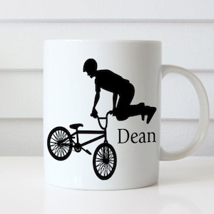 Personalised BMX Coffee Mug - Kids or Adult Novelty BMX Custom Name Mug ...