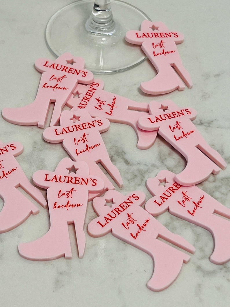 Cowgirl Themed Personalised Drink Tags, Bridal Shower Accessories, Hens ...