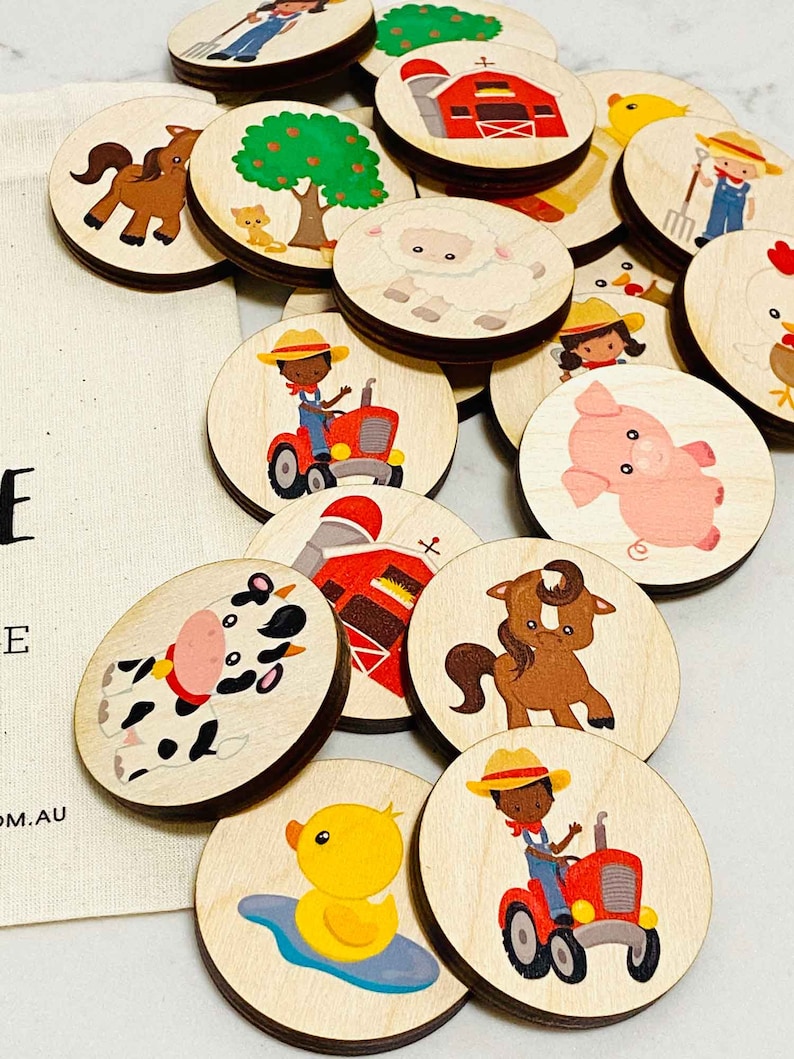 Farm Themed Wooden Memory Game Make a Match Wood Matching | Etsy