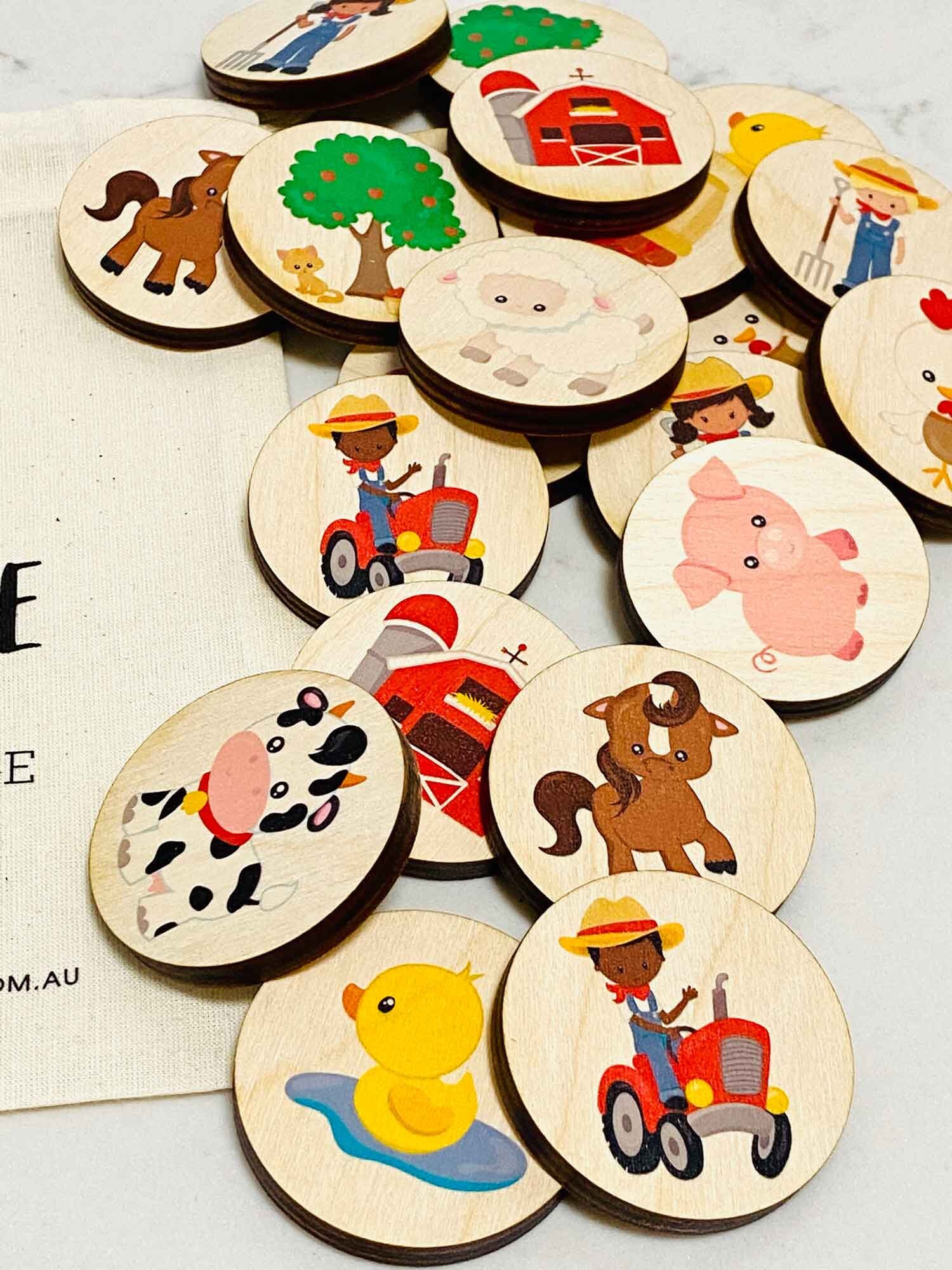 Farm Themed Wooden Memory Game - Make a Match Wood Matching Memory Game ...