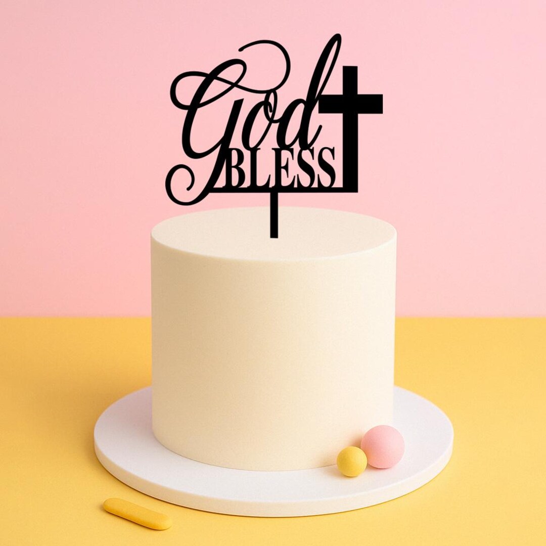 God Bless Cake Topper – Religious Cross Cake Topper for Baptism ...