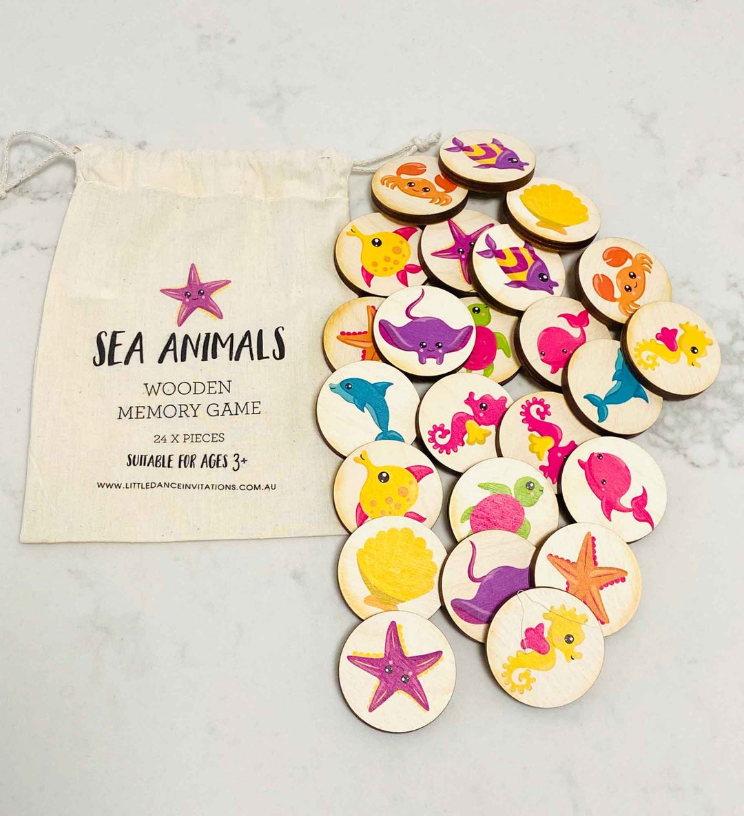 Sea Animals Themed Wooden Memory Game - Make a Match Wood Matching ...