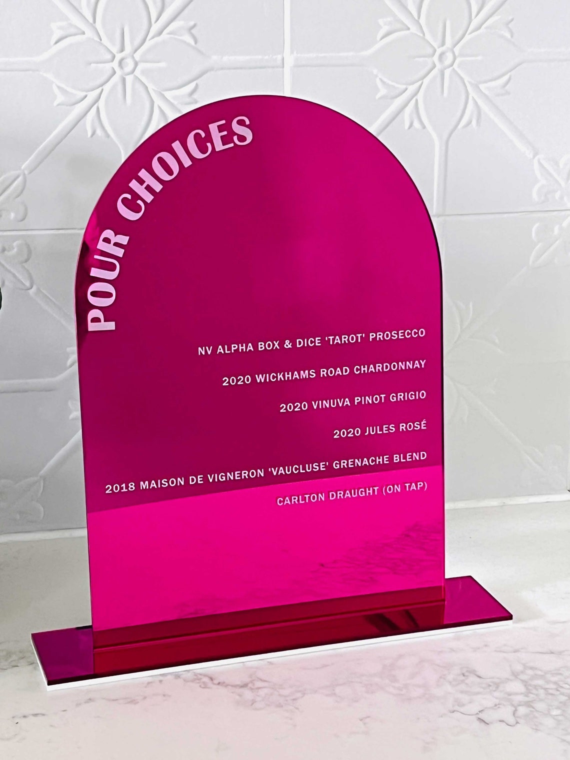 Drinks Menu Signage - Printed Drinks Menu "pour Choices", Modern Arch ...