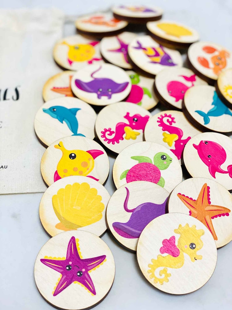 Sea Animals Themed Wooden Memory Game - Make a Match Wood Matching ...