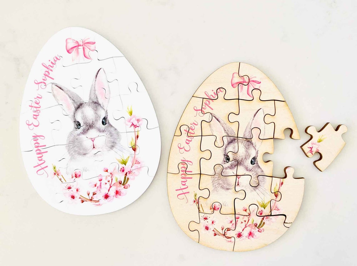 Beautiful Personalised Easter Bunny Jigsaw Puzzle With Matching Calico ...