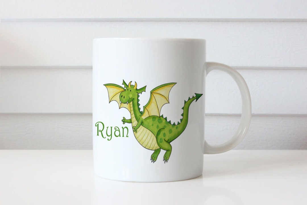 Personalised Green Dragon Coffee Mug Kids or Adult Novelty Dragon ...